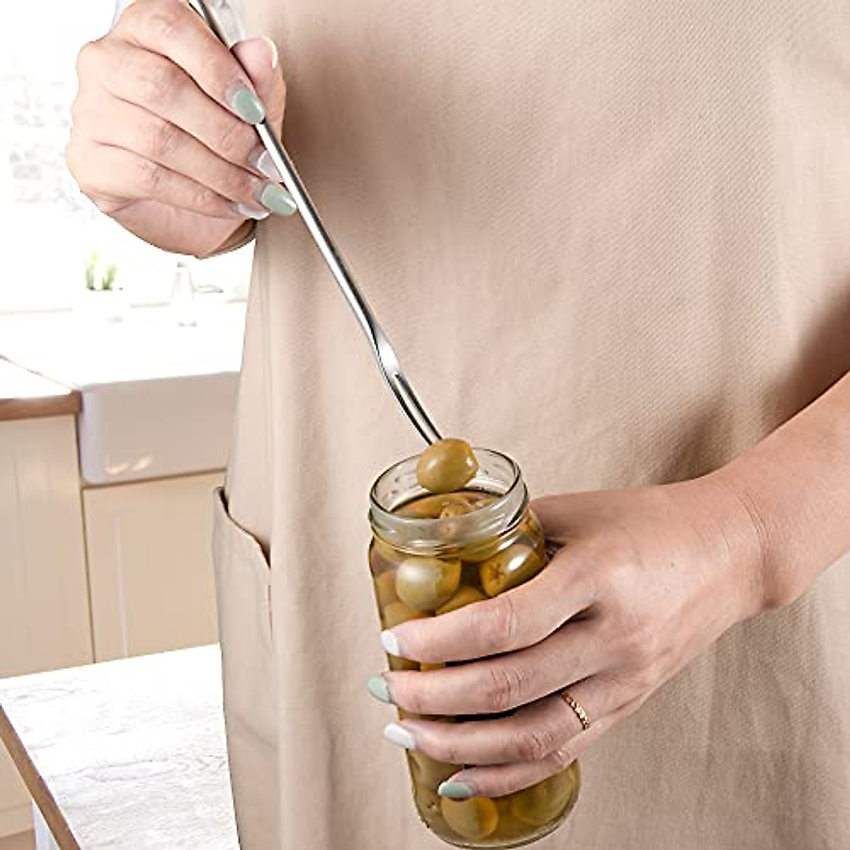 IMEEA Pickle Forks 8.85-Inch Long Handle Olive Fork Picks SUS304 Stainless Steel Pickle Forks for Jar, Set of 2