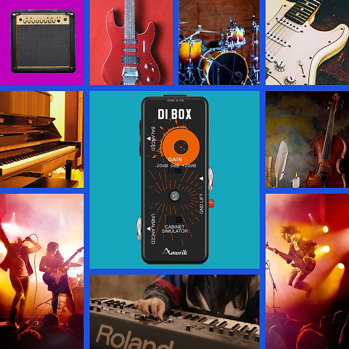 Amuzik Di Box Effect Pedal Matchbox Effector for Electric Guitar Pedal with Ture Bypass Mini Size