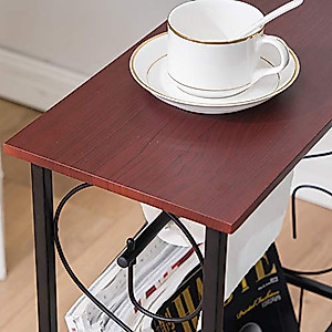 WEI WEI GLOBAL Toilet Paper Holder and Magazine Rack Side Table, Bathroom Storage Table Stand Shelf with Wooden Top and Metal Frame, Brown
