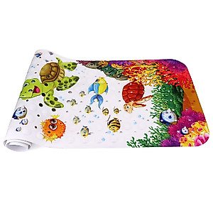 Bath Mat for Kids Toddler Baby, Extra Long 40 x 16 inch Non-Slip Baby Shower Bath Mat with Suction Cups (Ocean Animal-Vertical)