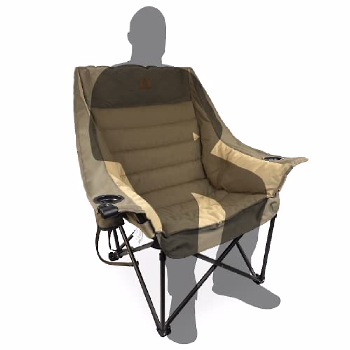 Black Sierra XL Padded Oversize Camping Chair, Heavy Duty Folding Chair W/Cup Holder and Carry Bag, Foldable Outdoor Furniture, Heavy Duty Lawn Chair Support 400 lbs (Traditions Tan)