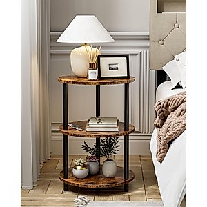 Frylr Round End Tables Living Room Set of 2 - Small Accent Table with Round Top for Stylish Bedside or Side Table Use in Small Spaces, Robust Metal Frame, Brown