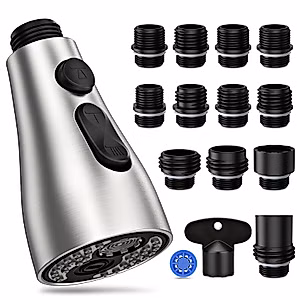 Kitchen Faucet Head Replacement 3 Modes with 12 Adapters, Pull Down Spray Head for Kitchen Faucet, Kitchen Sink Faucet Head G 1/2, Sprayer Head Replacement, Compatible with Moen，Delta, Kohler Faucets