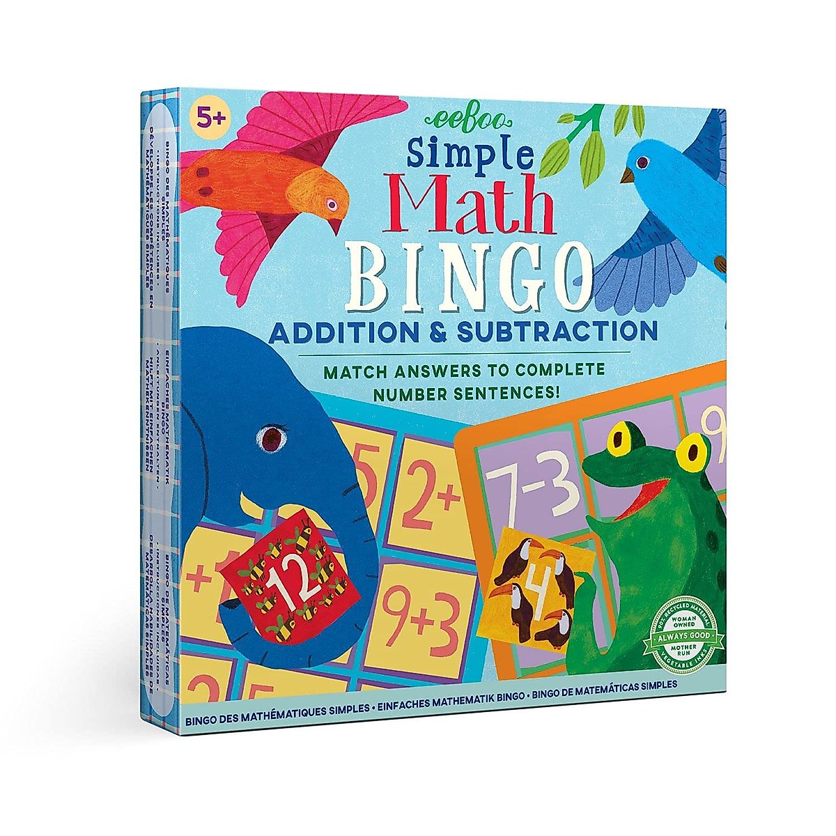 eeBoo: Simple Math Bingo Game, Addition & Subtraction, Match Answers to Complete Number Sentences, 54 Tiles Included, for Ages 5 and up