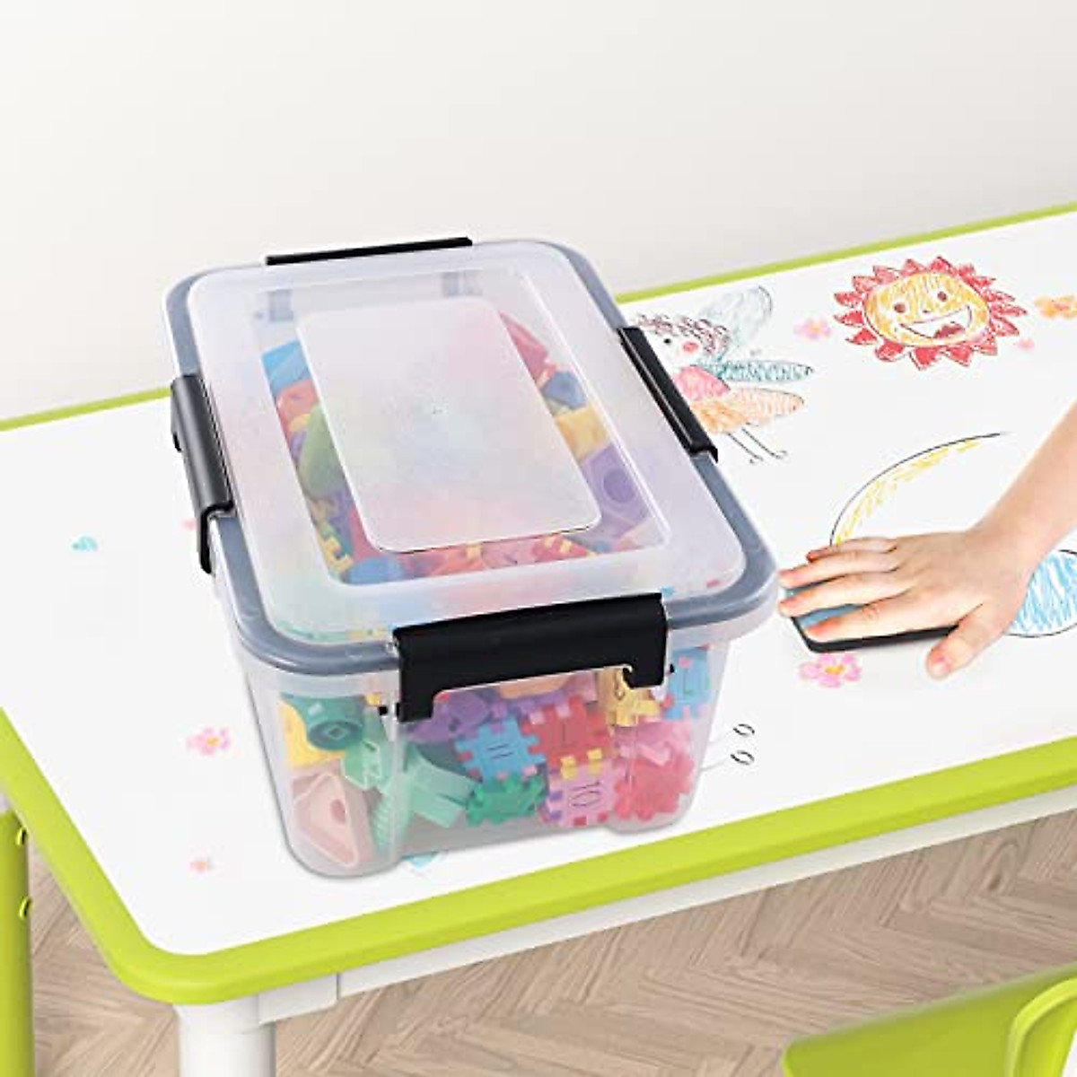 Rinboat 10L Clear Plastic Storage Box with Lid, Latching Storage Box, Pack of 6