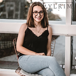 EYLRIM Round Blue Light Glasses Thick Circle Frame Clear Lens Non Prescription Eyewear(01 Black)