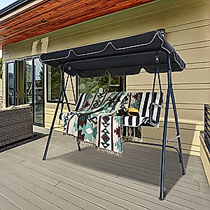 SUPERJARE Porch Swing with Adjustable Height Chain, 70’’ Convertiable Canopy Outdoor Swing, 3 Person Patio Swing, Outside Swing Chair for Yard, Garden, Poolside - Blue and White