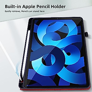Varohix Case for iPad Air 5 2022/iPad Air 4 2020 10.9 inch Premium Leather Case Folio Magnetic Cover Card Holder with S Pen Holder and Auto Sleep/Wake for iPad Air 10.9, Red