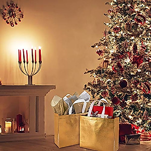 Whaline Set of 12 Reusable Gold Gift Bags Glossy Glitter Tote Bag with Handles Large Size Stylish Party Holidays Favor Bags for Wedding Birthday Party Valentines Mother's Day Christmas