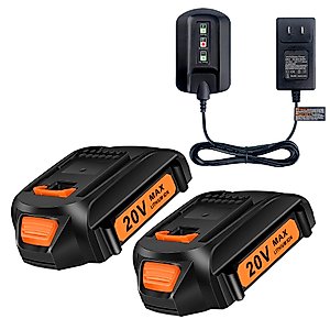 2 Pack Replacement WA3525 20V Battery and WA3742 Charger Kit Compatible with Worx 20V Battery WA3520 WG151s WG155s WG251s WG255s WA3525