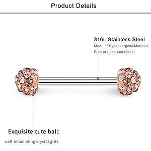 Lcolyoli 24PCS 14G Nipple Rings Stainless Steel Nipplerings Elegant CZ Tongue Rings Straight Barbell Retainer Body Piercing Jewelry for Women 9/16Inch Rose Gold