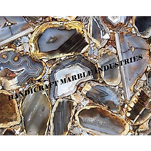 27" Agate Table, Round Coffee Table, Blue Grey Mix Agate Table Top, Agate Coffee Table, Agate Side Table, Round Table, Stone Table. Grey Agate Geode Table