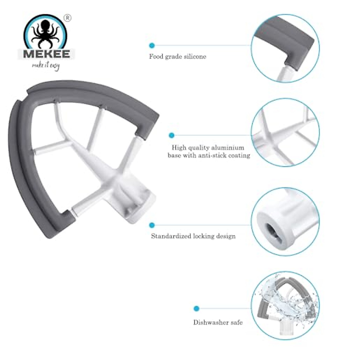 Kitchenaid Flex Edge Beater Replacement 4.5-5 Quart - Kitchen Aid Mixer Paddle Attachment with Silicon Edge Bowl Scraper, Kitchenaid Mixer Accessories, Kitchenaid Mixer Attachments