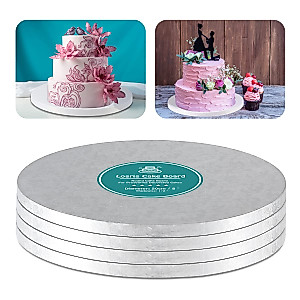 Silver Cake Drum Round 12 Inch Cake Boards with 1/2-Inch Thick Smooth Edges for Multi Tiered Birthday Wedding Party Cake Drums Board