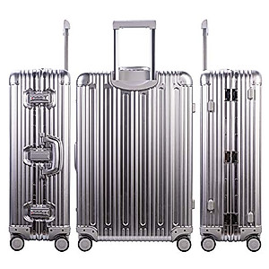 TRAVELKING All Aluminum Luggage Carry On Spinner Hard Shell Suitcase Lightweight Metal Suitcases 20“ & 28 Inch Luggage Set