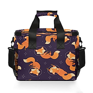 Cute Animal Fox Star Pattern Picnic Lunch Bag for Women Men, Waterproof Cooler Lunch Tote Bag Large Insulated Lunch Box Organizer with Shoulder Strap for Office Work Travel Camping