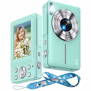 1080P Kids Digital Camera with Lanyard (No SD Card), 44MP Digital Point and Shoot Camera with 16X Zoom, Anti-Shake, Vlogging Camera for Students