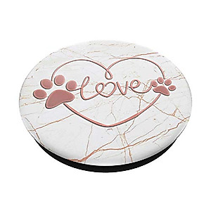 Rose Pink Dog Paw Print Heart love and White Grey pattern PopSockets Swappable PopGrip