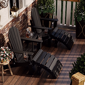 Sundale Outdoor Folding Plastic Adirondack Ottoman, All-Weather Adirondack Chair Footrest, Fade and Rust Resistant, Perfect for Outside Patio Garden Pool Yard Black