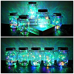 SunKite Solar Mason Jar Lights, 8 Pack 15 LED Waterproof Fairy Firefly Jar Lids String Lights with Hangers(NO Jars), Patio Yard Garden Wedding Easter Decoration - Multicolor