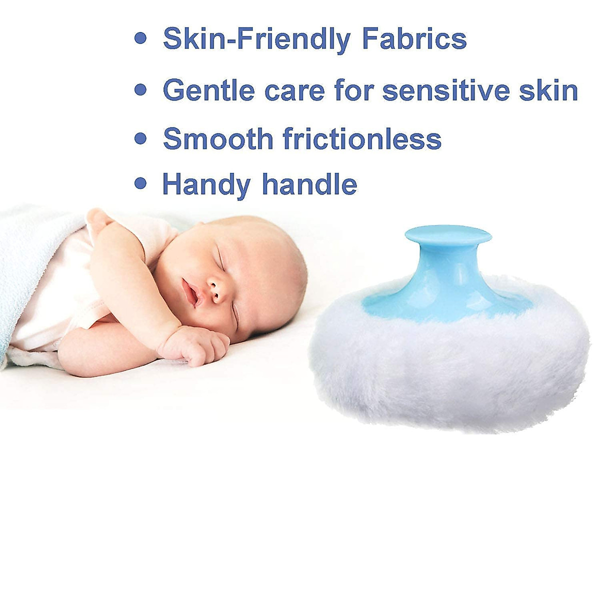 2 Large Fluffy Powder Puff, Body Cosmetic Powder Puff, Soft Face Body Powder Puff for Baby& Kid& Adult (3.2 Inch with Hand Holder, Blue)