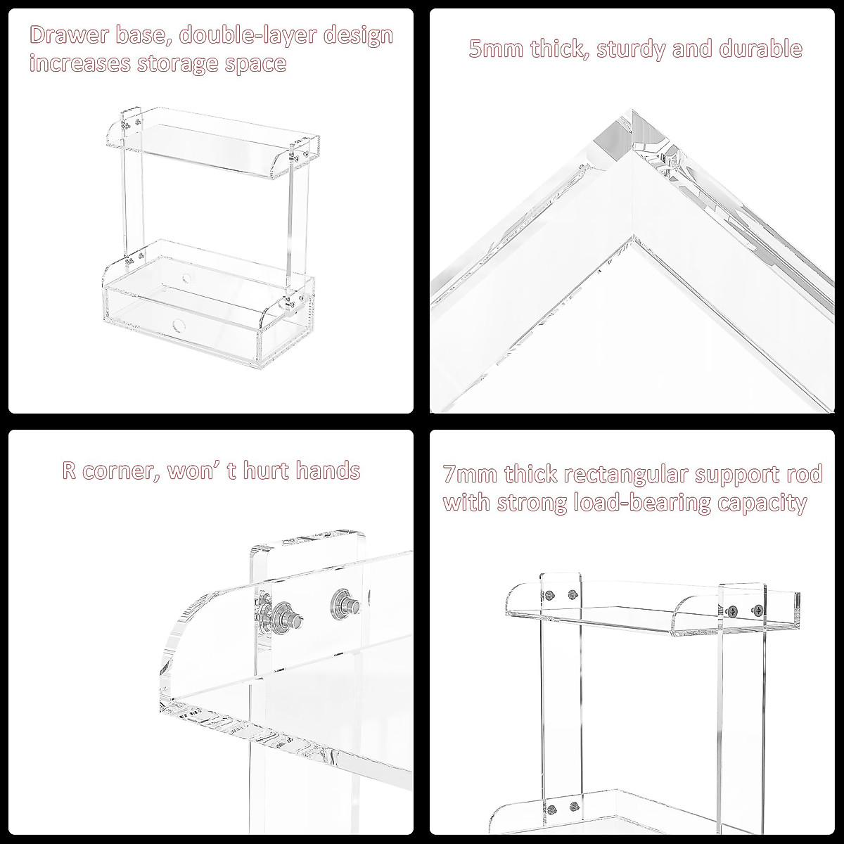 Hongtuocb 2 Tier Clear Acrylic Bathroom Counter Organizer with Drawer,Acrylic Vanity Tray for Makeup Organizer,Skin Care Organizer,Kicthen and Office
