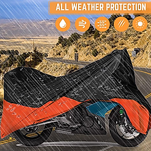 Acelane Motorcycle Cover, All Season Waterproof Outdoor Dustproof Durable Vehicle Cover with Lock Holes Fits up to 116 inches for Harley Davidson, Honda, Suzuki,Yamaha and More
