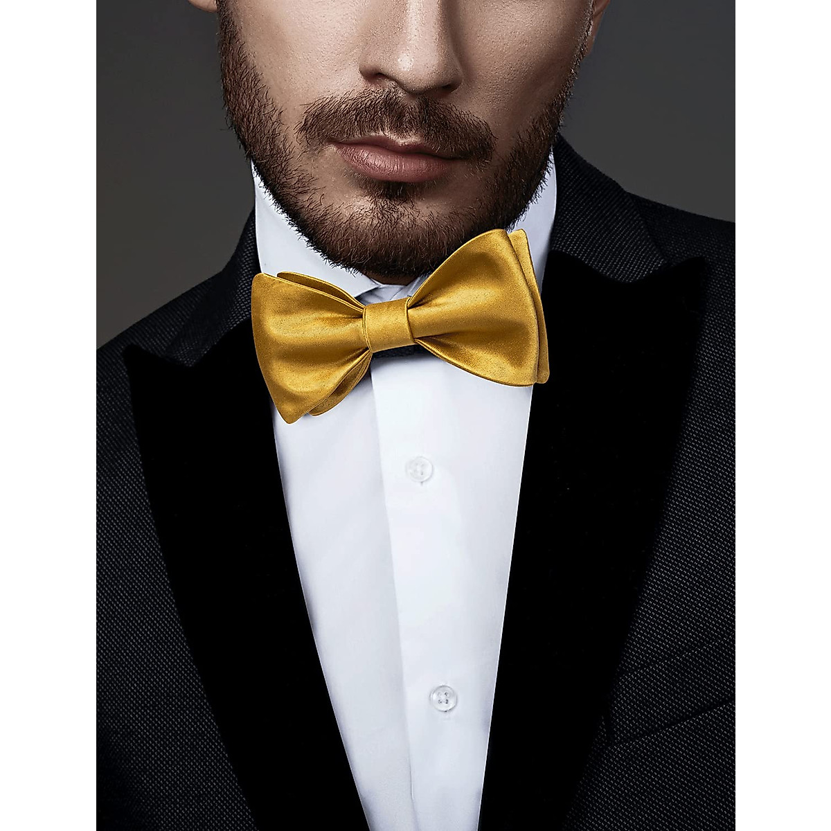 DiBanGu Gold Bow Ties for Men Self Tie Bow Tie and Pocket Square Set Adjustable Solid Satin Formal Tuxedo Bow Tie
