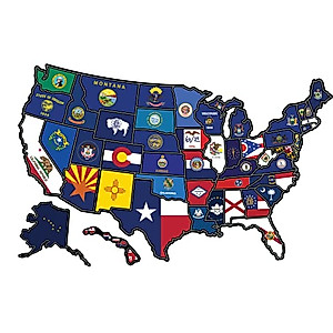 RV State Travel USA Map Vinyl Sticker - Camper Trailer Decals for Window with State Flag - Road Trip Map of America - Waterproof, UV Protection for Window, Door or Wall (Flags)