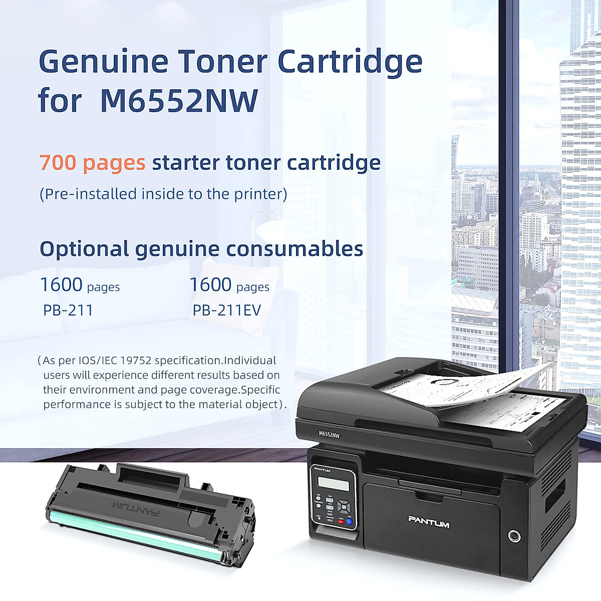 Pantum M6552NW All in One Laser Printer Scanner Copier Wireless Monochrome Black and White Printer Home Office - Print Copy Scan, Speed Up to 23 ppm, 50-Sheet ADF, 150 Large Paper Capacity