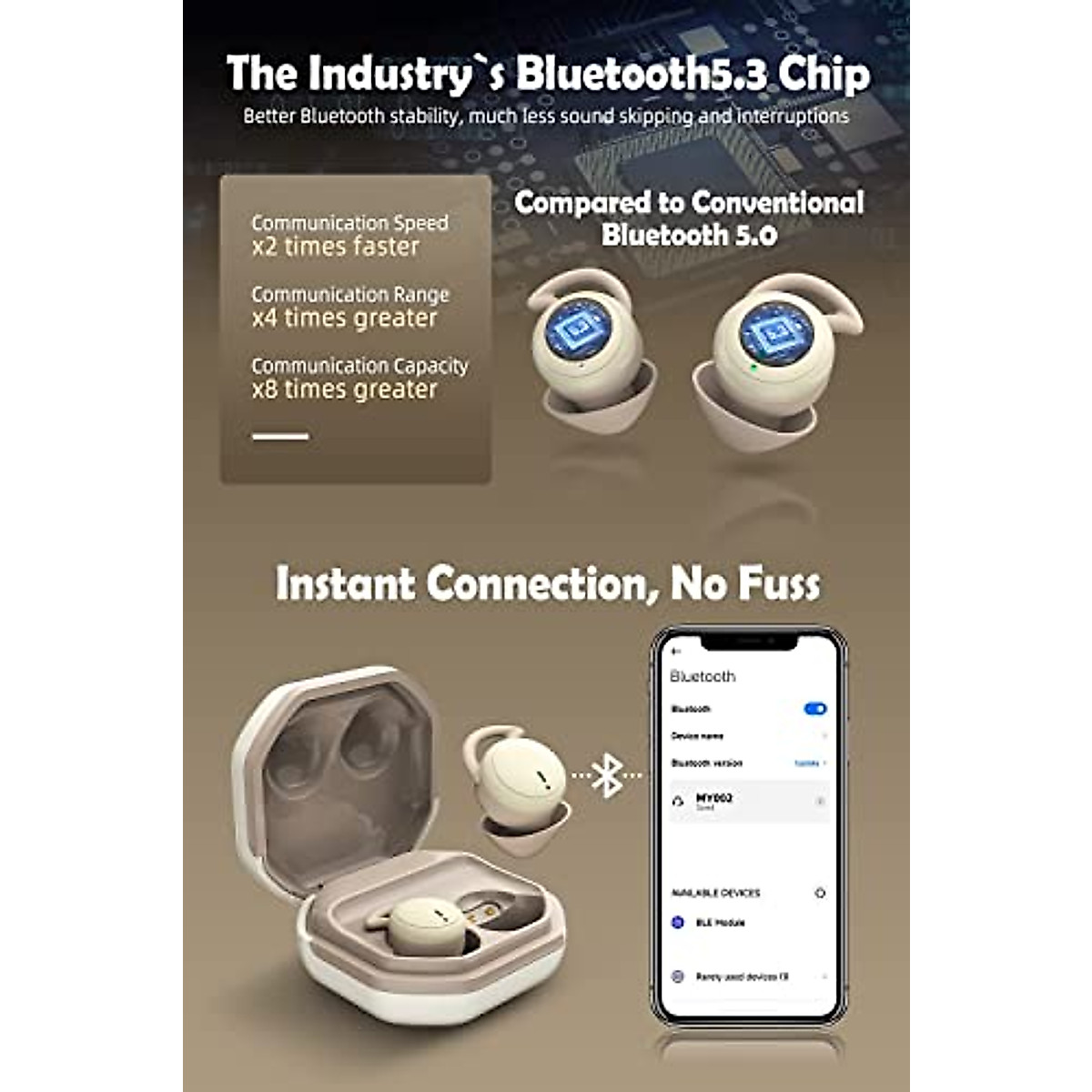 SZHTFX Sleep Earbuds Small Bluetooth Earbuds Mini Wireless Discreet Earbud for Music, Home, Work (Nude)