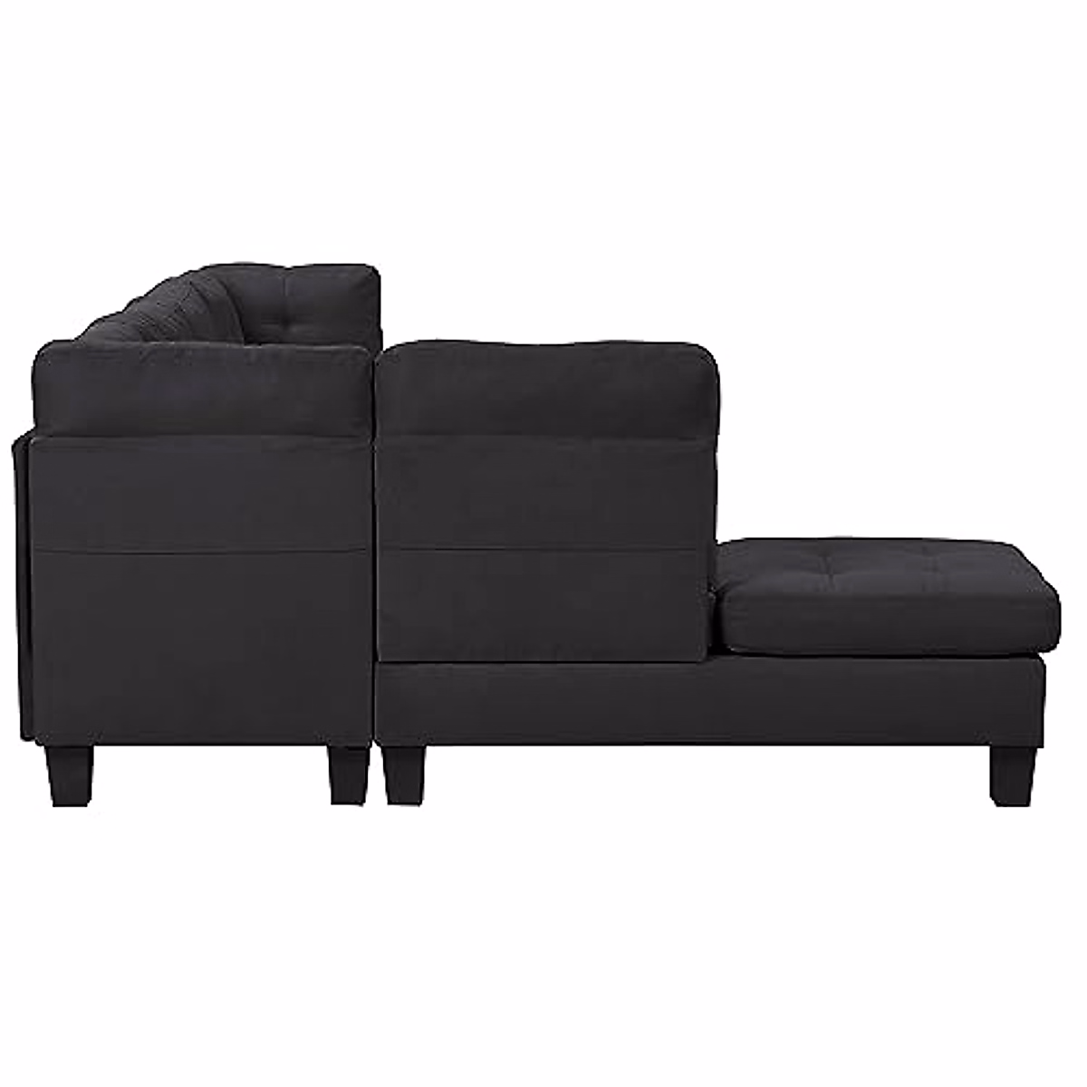 Casa Andrea Milano Modern Sectional Sofa L Shaped Couch with Reversible Chaise, Large Living Room Furniture, Black