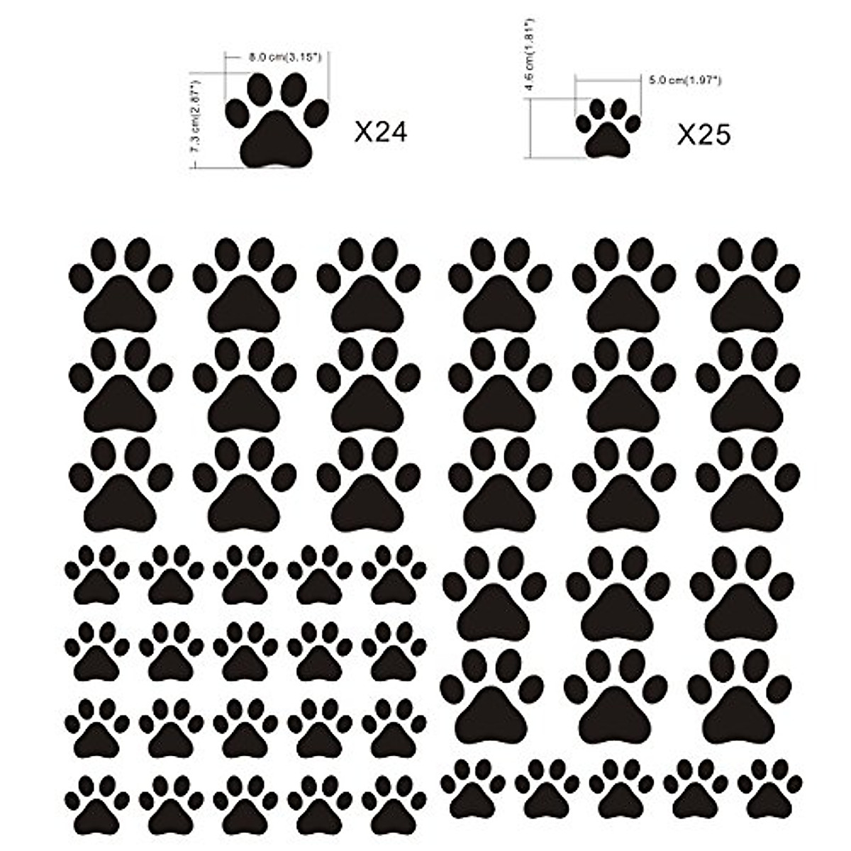 49 Pieces/Set Dog Paws Wall Decals Vinyl Pawprints Sticker Animal Footprint Wall Art Decoration for Kids Boy Girl Baby Nursery Bedroom Living Room Animal Tracks Decor YMX21 (Black)