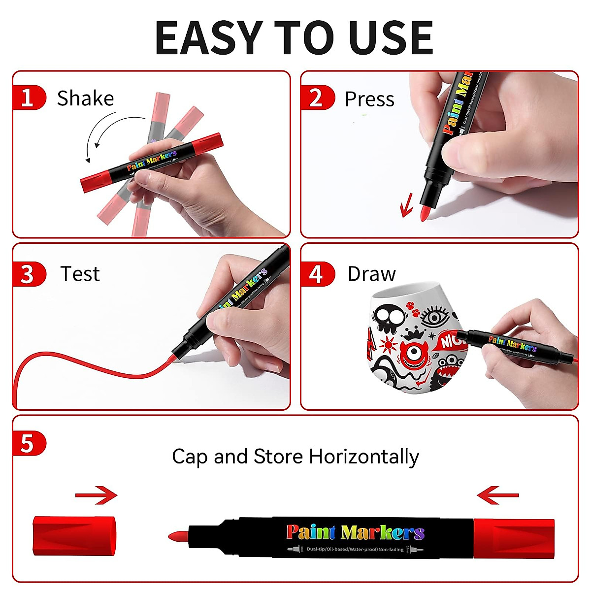 Zobbx Permanent Paint Pens Markers - 18 Colors Dual Tip Oil Based Waterproof Paint Marker for Metal Glass Plastic Wood Canvas Rock Painting, Stocking Stuffers Art and Craft Supplies