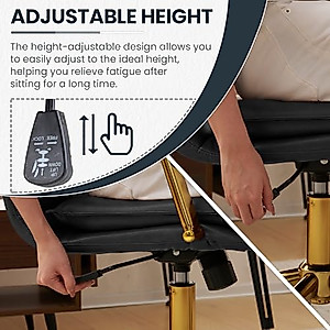 MOJAY Mid-Back Ergonomic Leather Office Desk Chair, Modern Upholstered Computer Chair, Executive Office Chair with Arms, Swivel Adjustable Rolling Chair with Gold Base (Black)