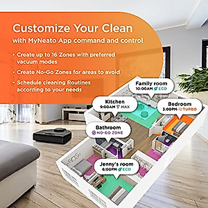 Neato D9 Intelligent Robot Vacuum Cleaner–LaserSmart Nav, Smart Mapping, Cleaning Zones, WiFi Connected, 200-Min Runtime, Powerful Suction, Turbo Clean, Corners, Pet Hair, XXL Dustbin, Alexa. 945-0445