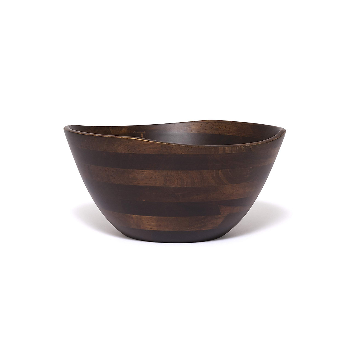 Lipper International Walnut Finish Large Wavy Rim Bowl with Salad Hands