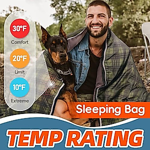 MEREZA Sleeping Bag for Adults Mens Kids with Pillow, Cold Weather XL Sleeping Bag with Compression Sack for All Season Camping Hiking Backpacking (Single -Plaid)
