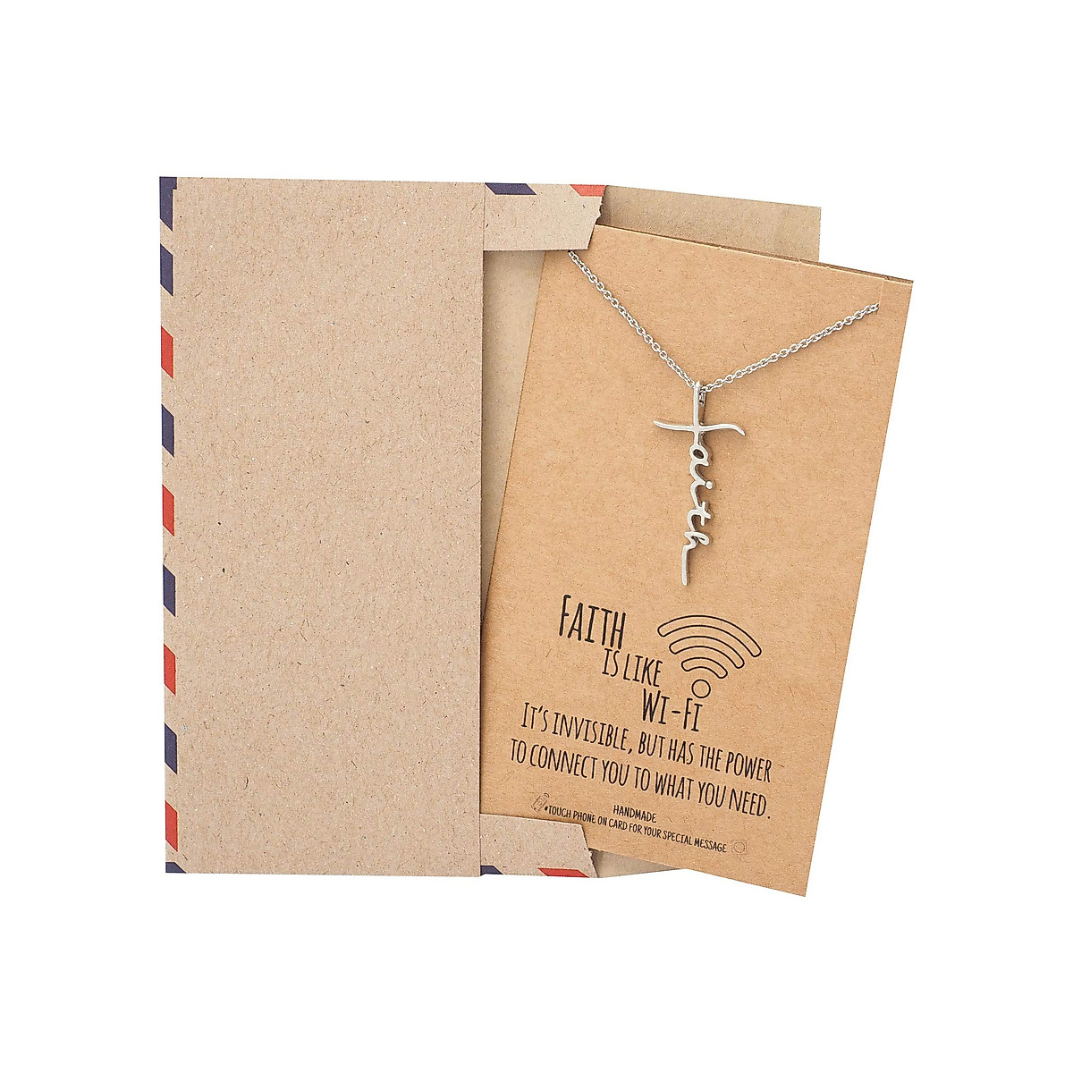quan jewelry WiFi Faith Charm, Religious Jewelry, Virtual Thanksgiving Gift Ideas, Inspirational Jewelry with Greeting Card (Silver Tone)
