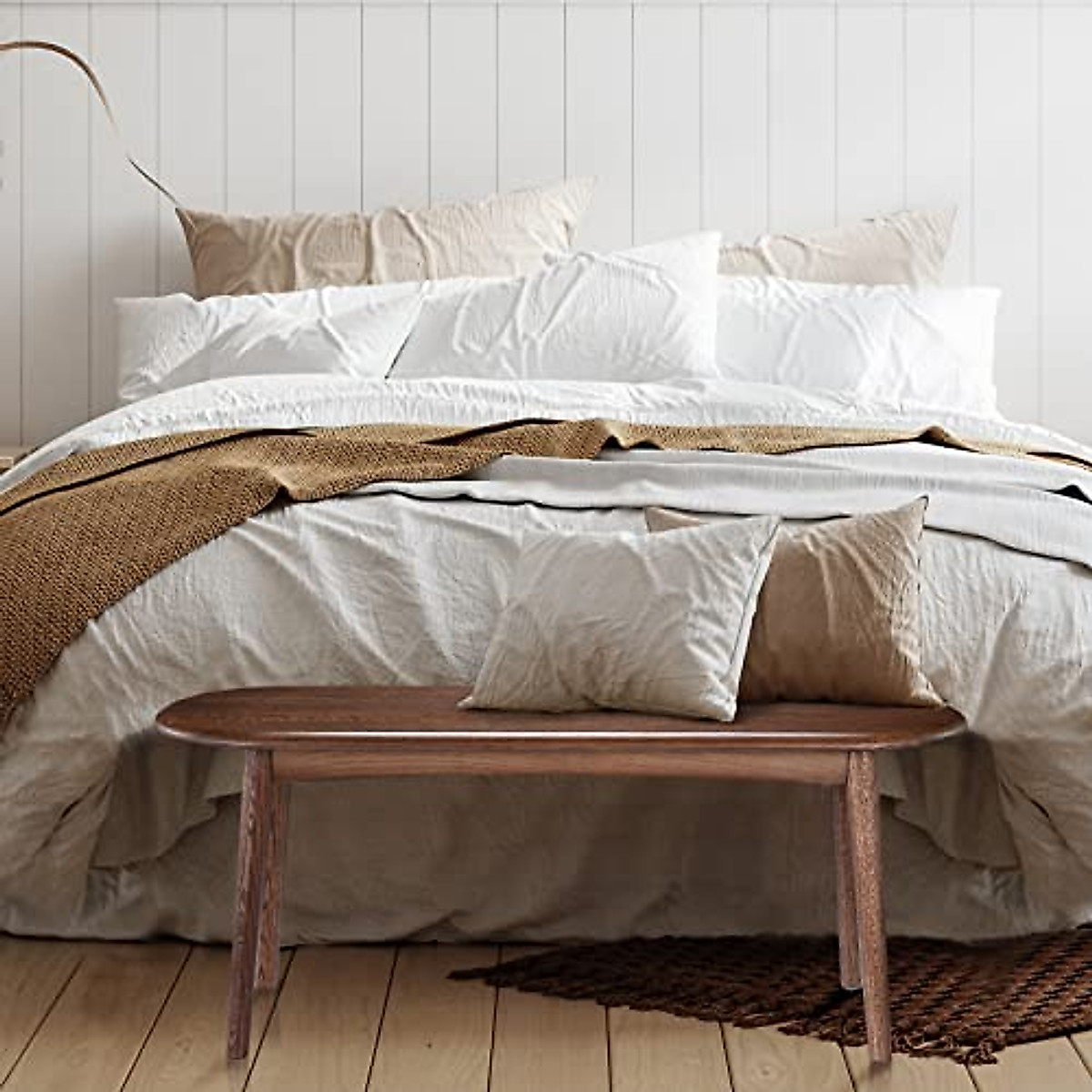 Fancyarn Wood Bench, 47" L FAS Grade 100% Solid Oak Wood Bench w/Rounded Corner, Large Comfortable Seat, Firm Mortise & Tenon Structure, Long Bench for Dining Room, Entryway, Bedroom