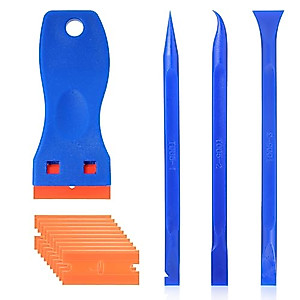 Multipurpose Plastic Scraper Set Plastic Scraper Portable Cleaning Scraper Non-Scratch Scraper Tool with 10Pcs Plastic Blades and 3Pcs Double-Head Detail Cleaning Stick for Sticker Decals Label