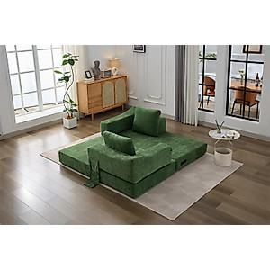 LUMISOL 70" Folding Pull Out Sofa Bed, Convertible Futon Sofa Bed with Removable Armrests & Side Pockets, Portable Foldable Floor Sleeper Sofa Couch with 2 Pillows for Living Room, Green