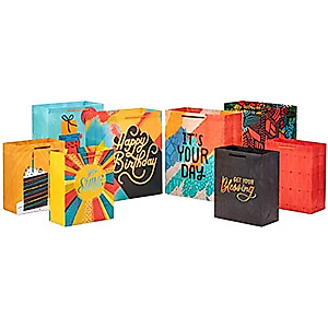 Hallmark Mahogany Gift Bag Assortment (8 Bags: 4 Medium 9", 4 Large 11") for Birthdays, Holidays, Graduations, Bridal Showers