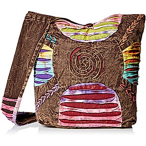 Handbag AND Backpack Bohemian Embroidered Ripped Razor Cut Sling Crossbody Purse in Brown Large