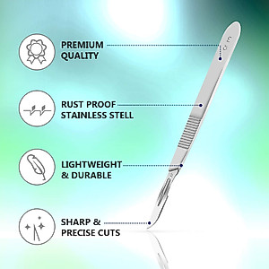 Pack of 15 Surgical Blades 10 and Stainless Steel Scalpel Handle, Size 10 Scalpel Blades with Scalpel Handle, High Carbon Steel Dermablade Scalpels Surgical 10 Blades, Dermaplaning Tool for Face