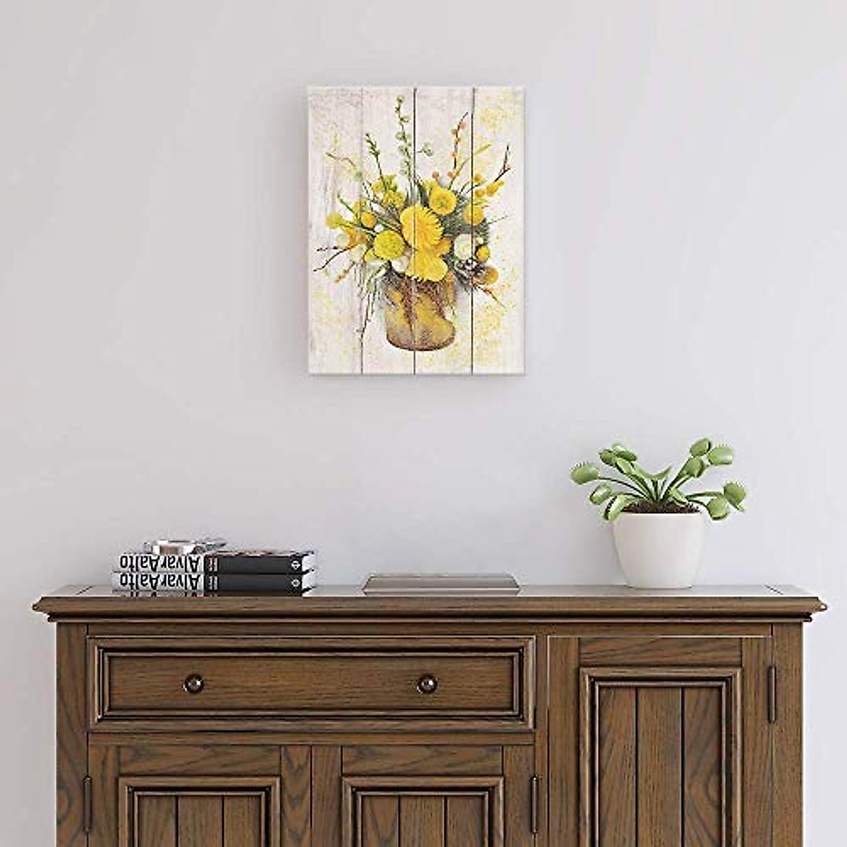 Takfot Rustic Wall Art Farmhouse Canvas Paintings Yellow Flower Artwork Floral Picture Oil Painting Style Prints Daisy Home Decor for Bathroom Bedroom Living Room Dining Room 12x16 inch