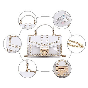Qiayime Purses and Handbags for Women Transparent Fashion PU Leather Top Handle Chain Rivet Satchel Shoulder Tote Crossbody clutch Clear Bags