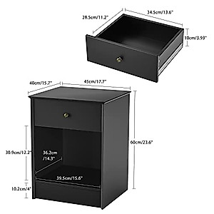 SRIWATANA Nightstand, 2-Tier Bedside Table with Drawer, Modern End Table, Black