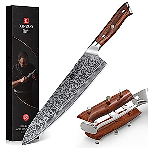 XINZUO 10 Inch Damascus Chef Knife Kitchen Knife Sharp Gyuto Knife Stainless Steel Fashion Professional Chef's Knife with Rosewood Handle