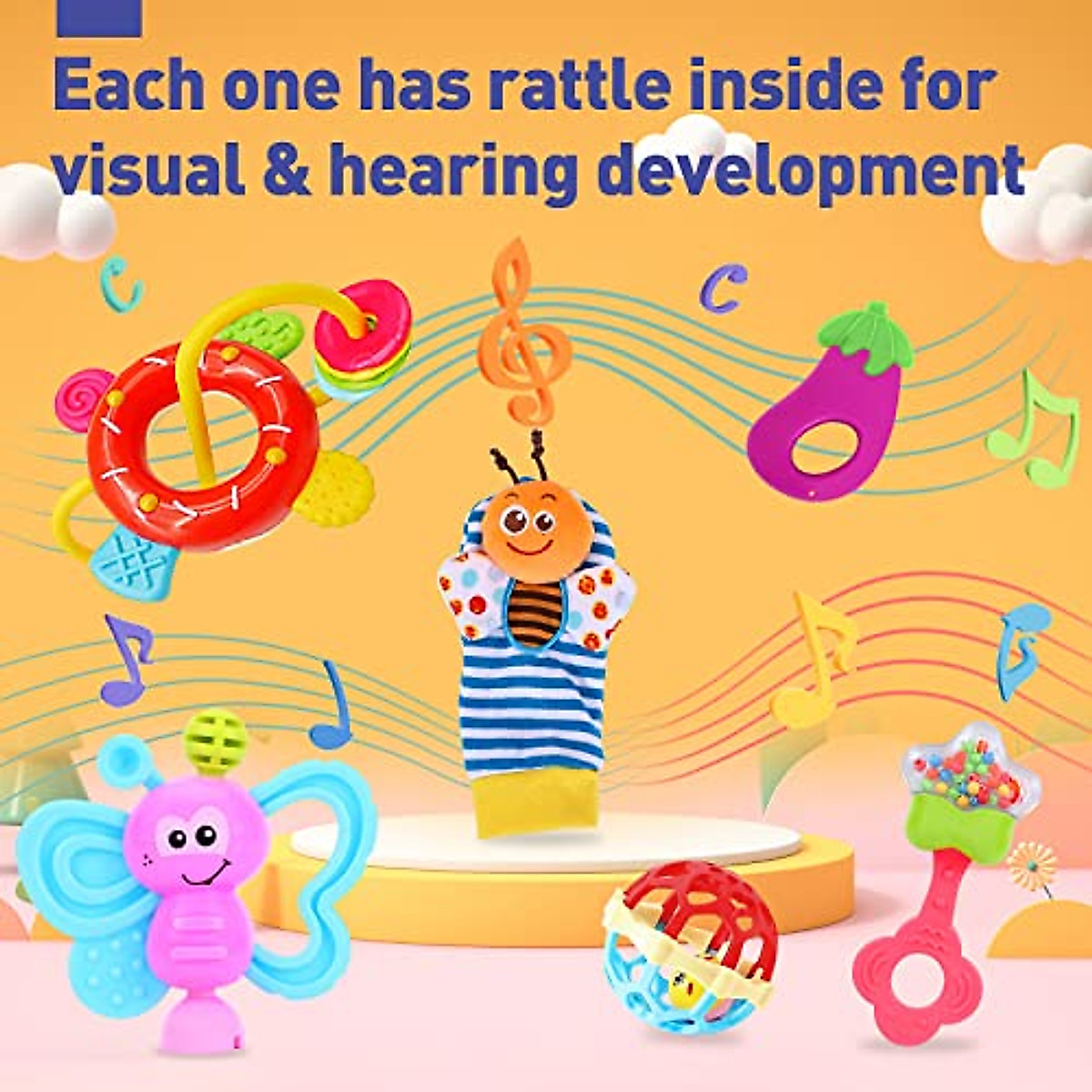 AZEN 20PCS Baby Toys 6 to 12 Months, Teething Toys for Babies 0-6 Months, Baby Toys 0-3 3-6 Months, Newborn Infant Toys 0-6 Months, Baby Rattles 0-6 Months